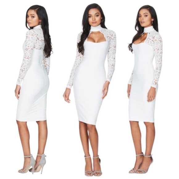 Nookie | Dresses | Nwt Nookie Lady Lace Long Sleeve Midi Dress In White ...